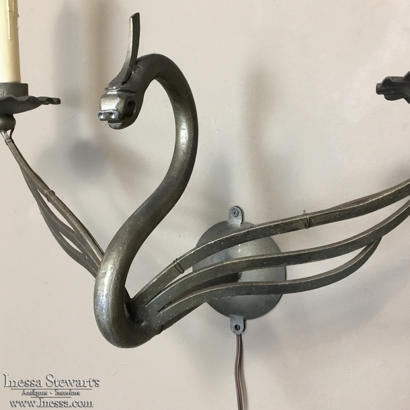 Nickeled Dragon Wall Sconce - Inessa Stewart's Antiques