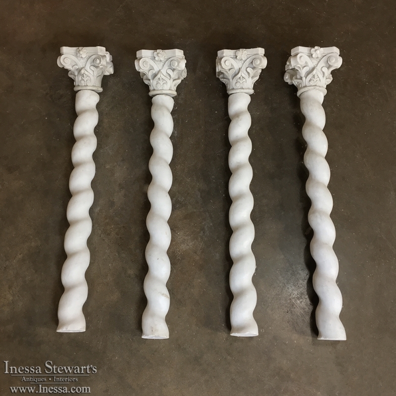 Set of Four 19th Century Cararra Marble Columns with Byzantine Capitals