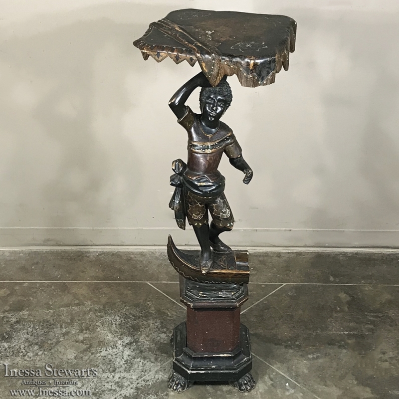 19th Century Hand-Painted Venetian Blackamore Pedestal