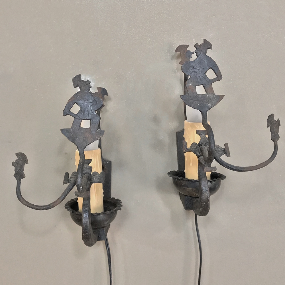 Pair Antique Rustic Country French Wall Sconces