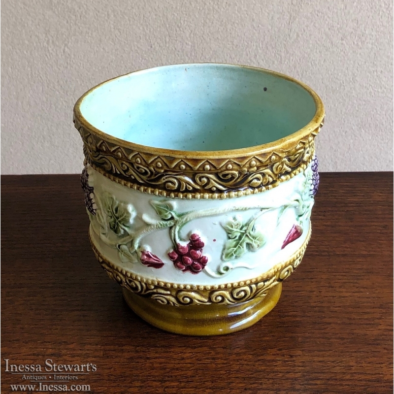 Antique Cachet Pot, Hand-Painted Earthenware