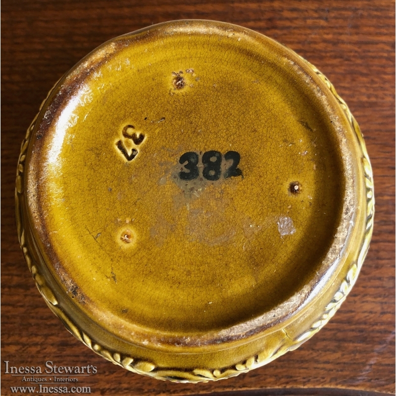 Antique Cachet Pot, Hand-Painted Earthenware