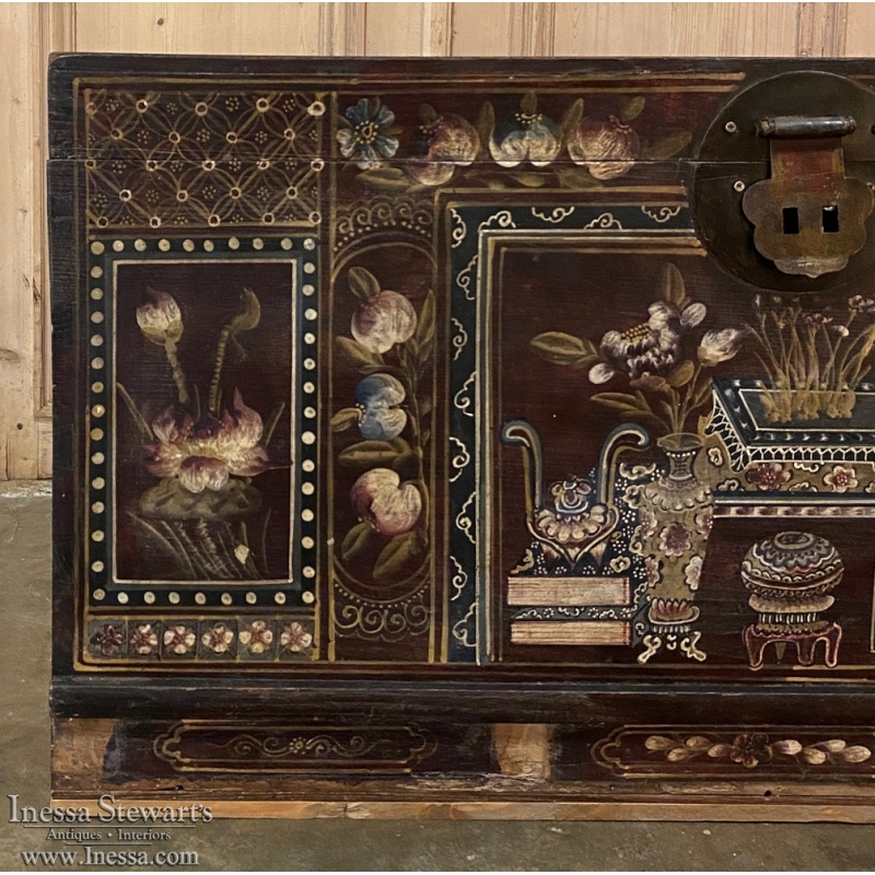 19th Century Indian Hand-Painted Trunk