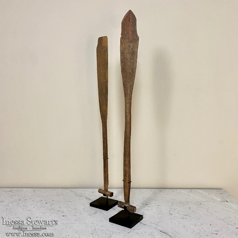 Pair 19th Century Canoe Paddles on Display Stands