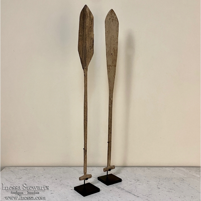 Pair 19th Century Canoe Paddles on Display Stands