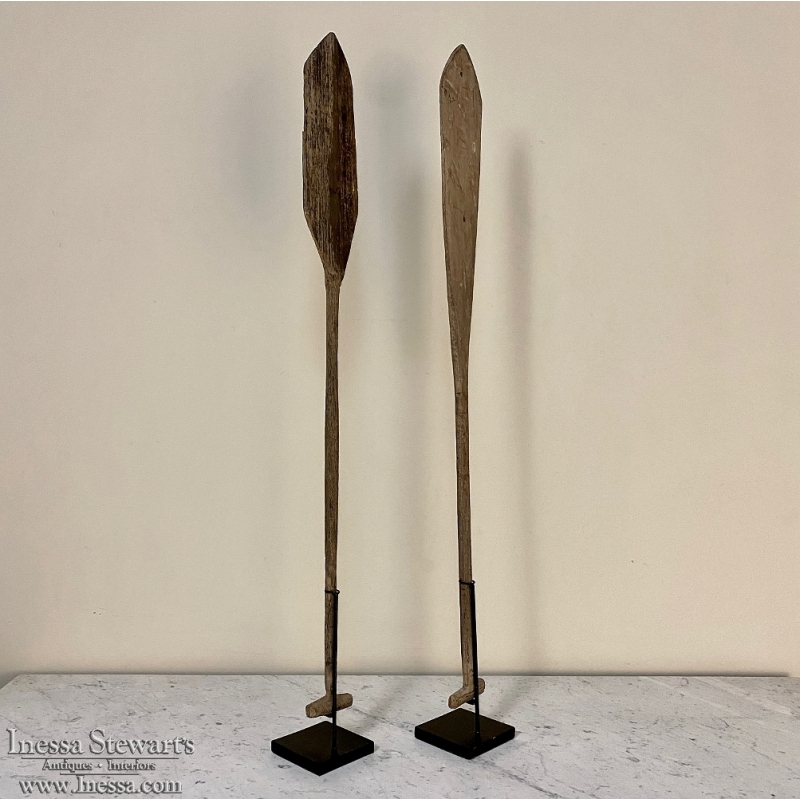 Pair 19th Century Canoe Paddles on Display Stands