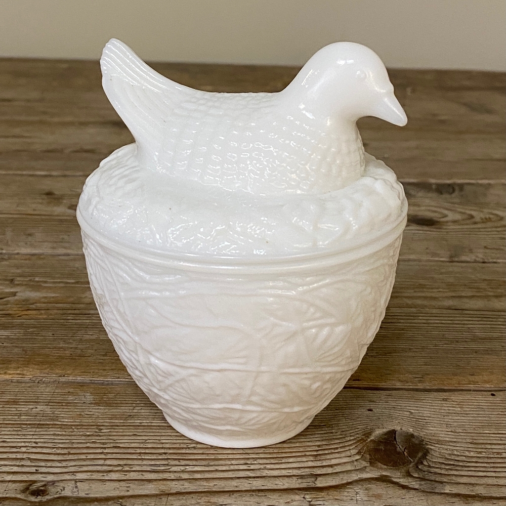 Antique French White Opaline 'Birdbox' Sugar Cellar by Portieux ...