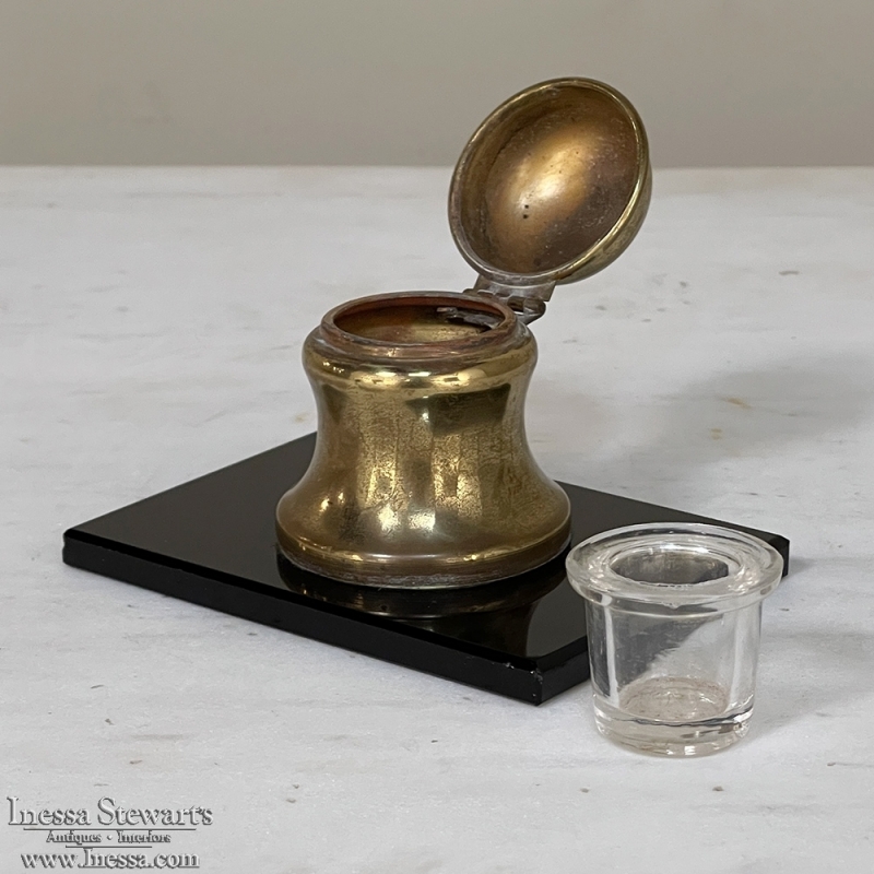 Antique Brass Inkwell