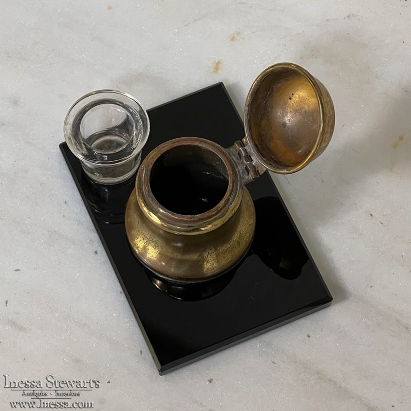 Antique Brass Inkwell