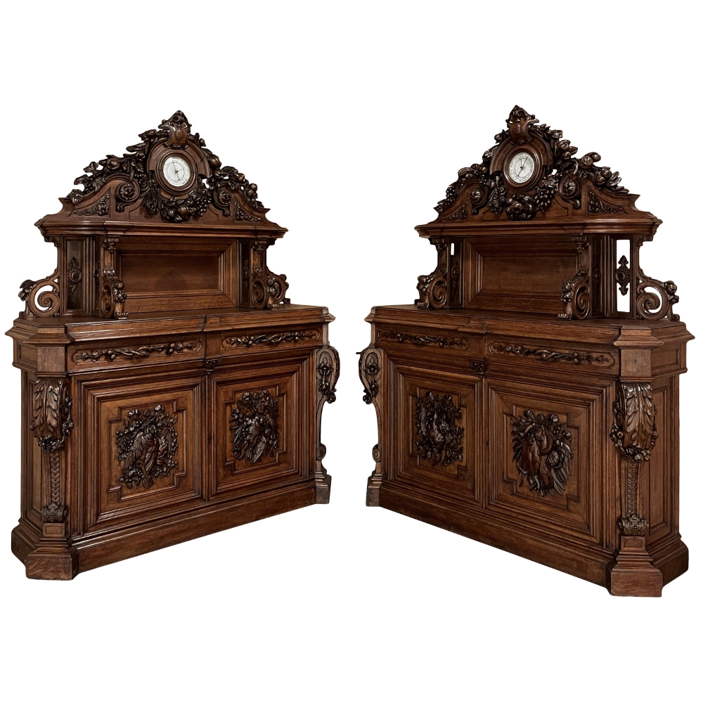 Pair Stunning French Renaissance Revival Sculpted Buffets