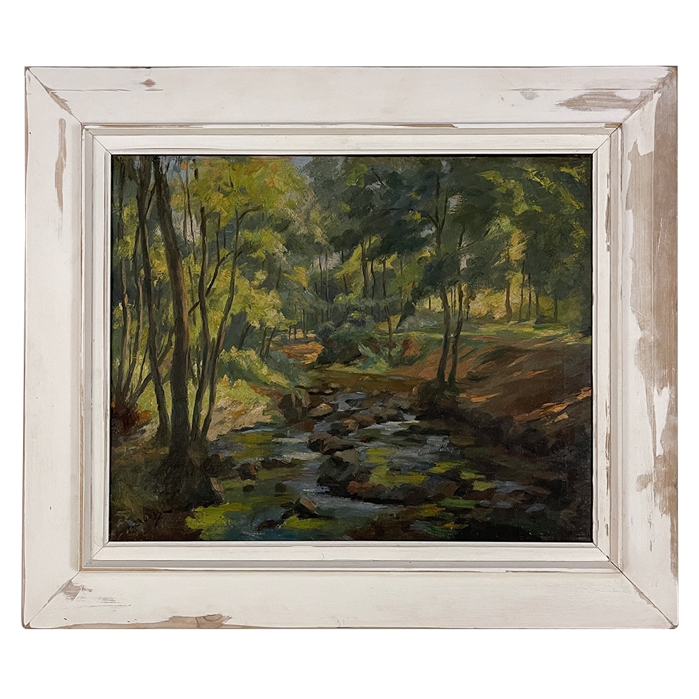 Impressionist Oil Painting on Canvas in Rustic Distressed Painted Frame ...