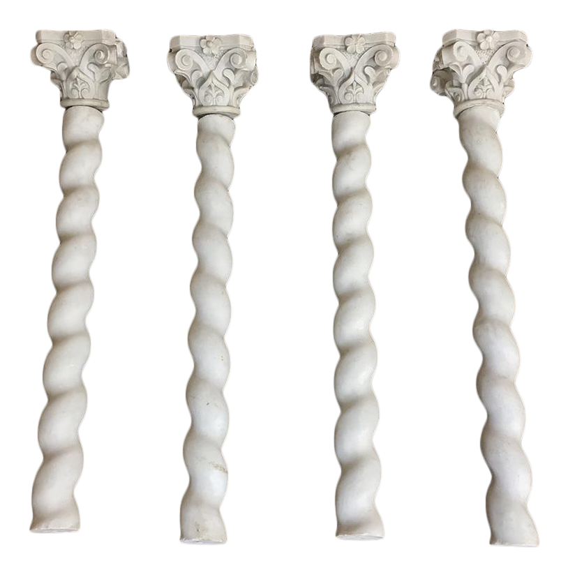 Set of Four 19th Century Cararra Marble Columns with Byzantine Capitals