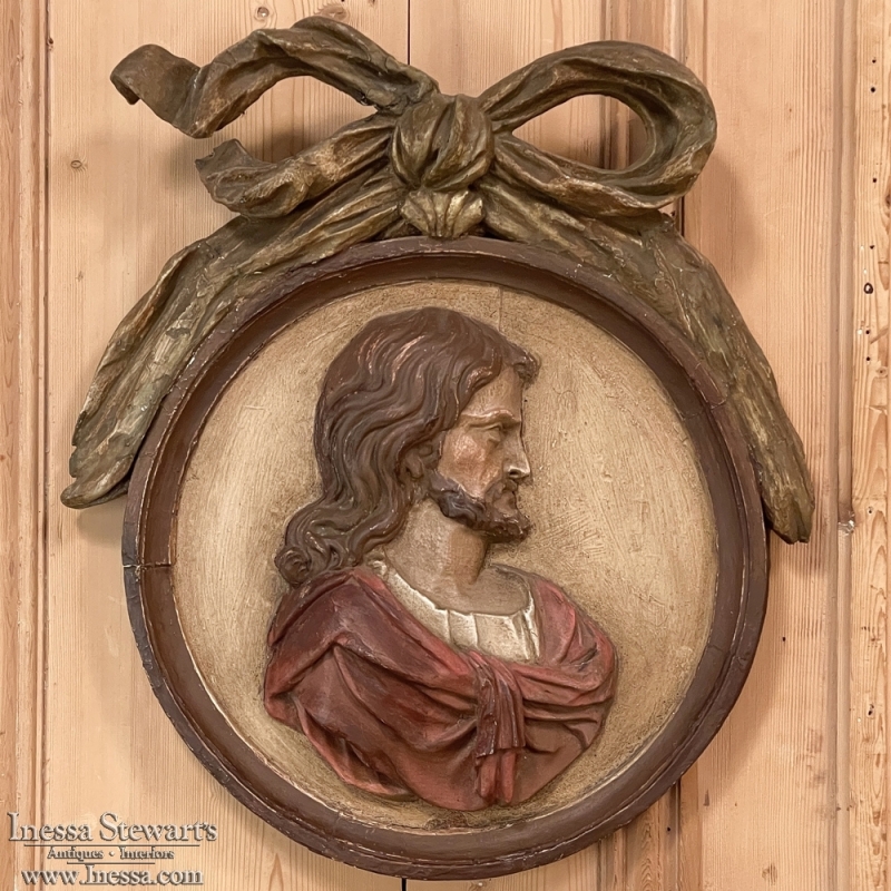 Pair 18th Century Carved and Painted Italian Religious Cameos