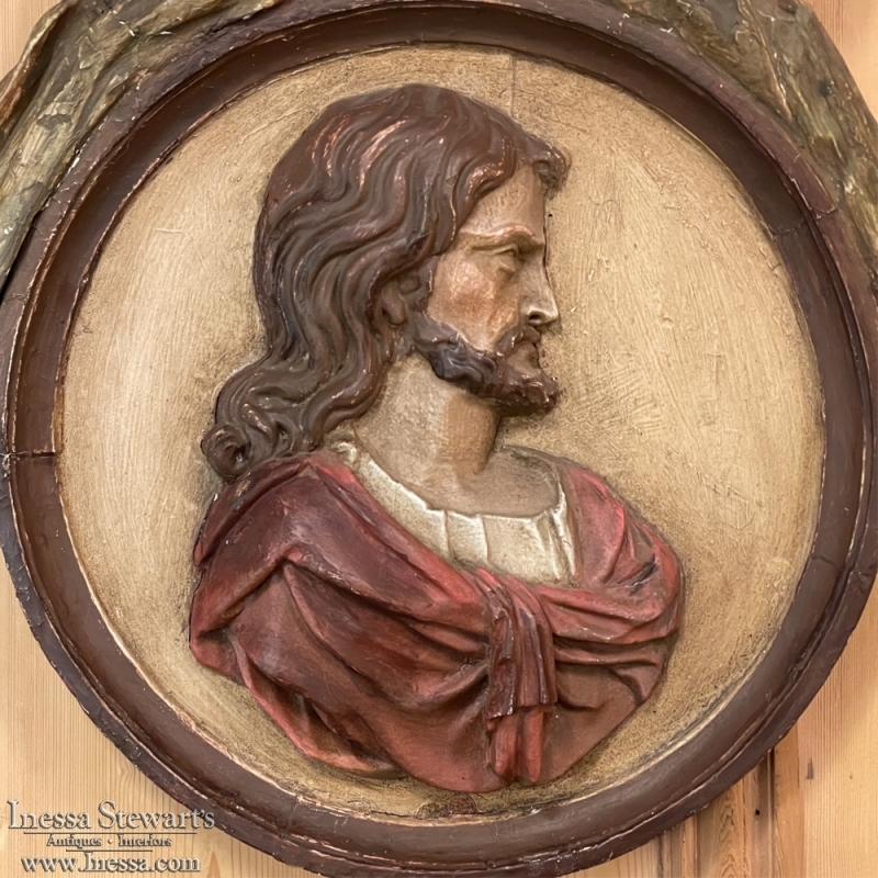 Pair 18th Century Carved and Painted Italian Religious Cameos