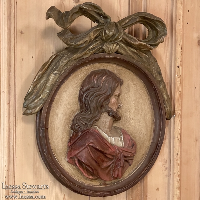 Pair 18th Century Carved and Painted Italian Religious Cameos