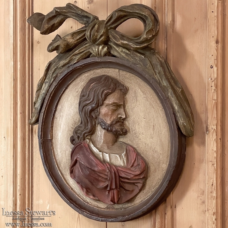 Pair 18th Century Carved and Painted Italian Religious Cameos