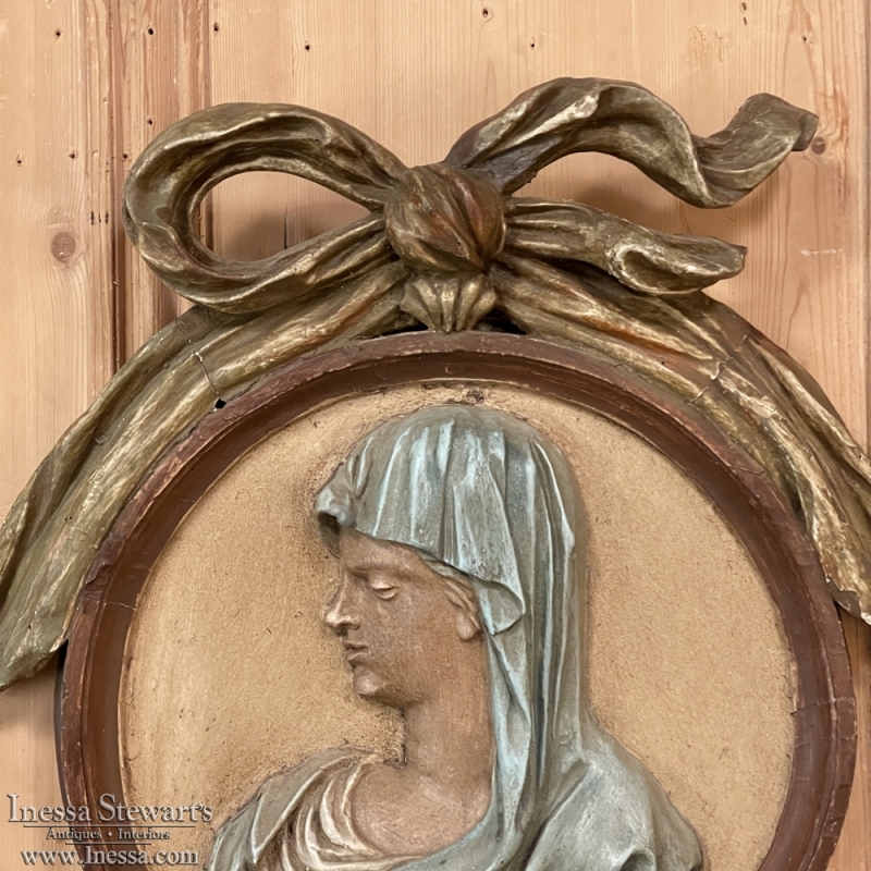 Pair 18th Century Carved and Painted Italian Religious Cameos