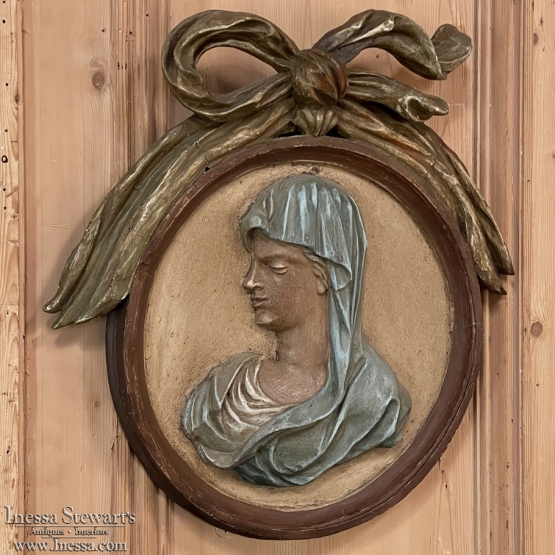 Pair 18th Century Carved and Painted Italian Religious Cameos