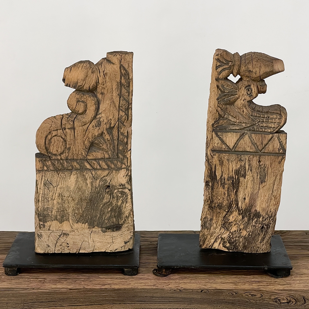 Pair Antique Asian Architectural Artifacts on Iron Bases ~ Bookends