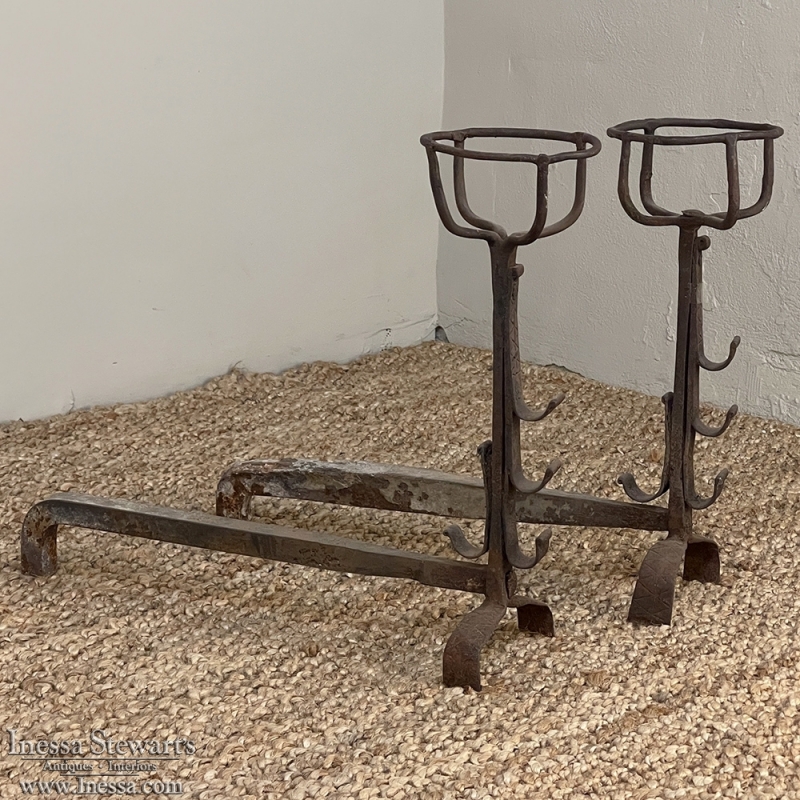 Pair 18th Century Wrought Iron Andirons