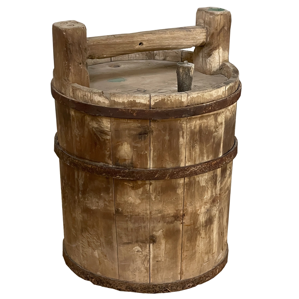 Antique Oak Stave & Wrought Iron Water Bucket