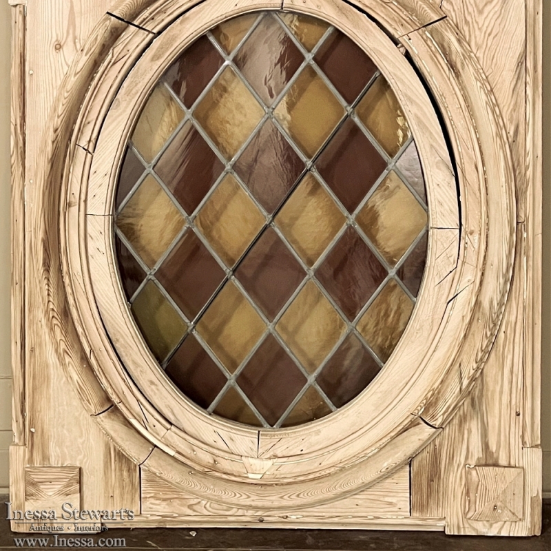 Pair 19th Century Framed Oval Stained Glass Windows