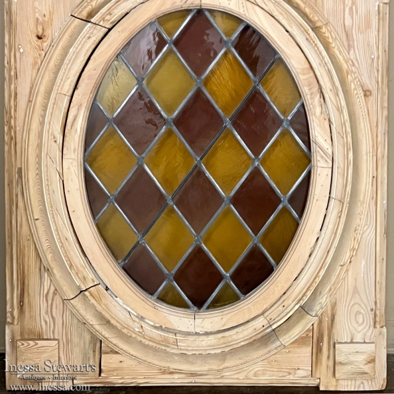Pair 19th Century Framed Oval Stained Glass Windows