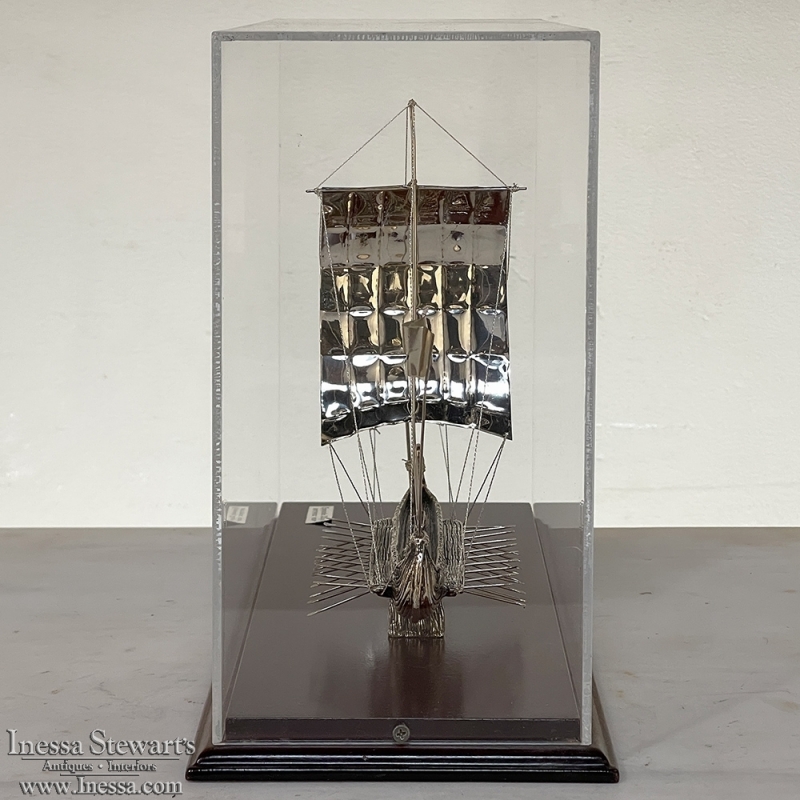 Vintage Model of Ancient Greek Galley in 950 Silver with Case