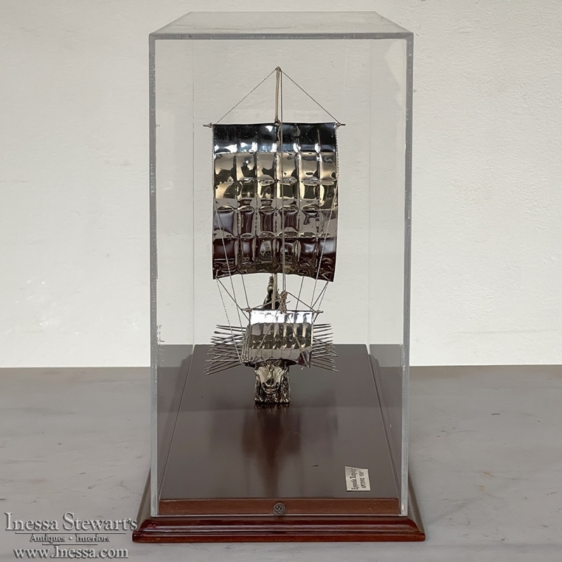 Vintage Model of Ancient Greek Galley in 950 Silver with Case