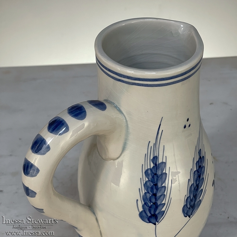Antique Dutch Hand-Painted Blue & White Pitcher