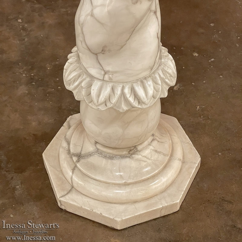 19th Century Italian Hand-Carved Carrara Marble Pedestal