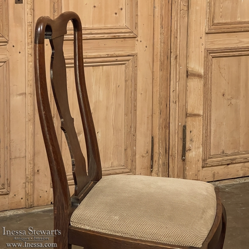 Set of 6 Antique Queen Anne Chestnut Dining Chairs