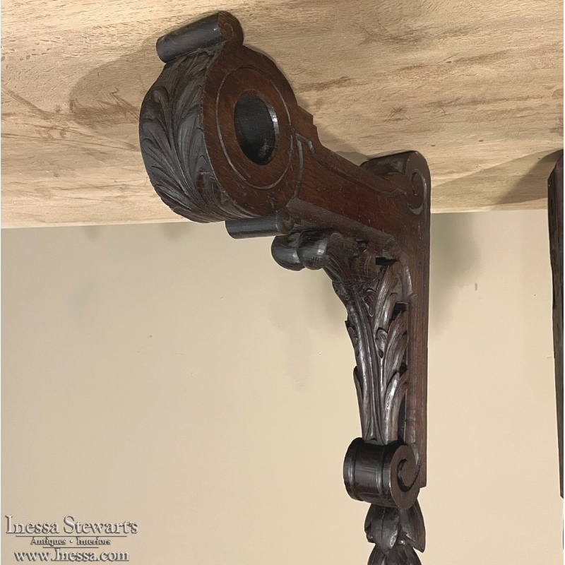 Pair 19th Century Hand-Carved Corbels ~ Drapery Rod Holders