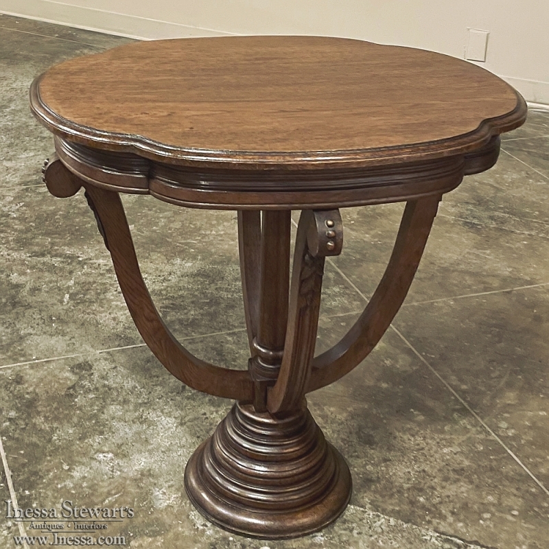 Antique French Quatrefoil Pedestal Table ~ End Table