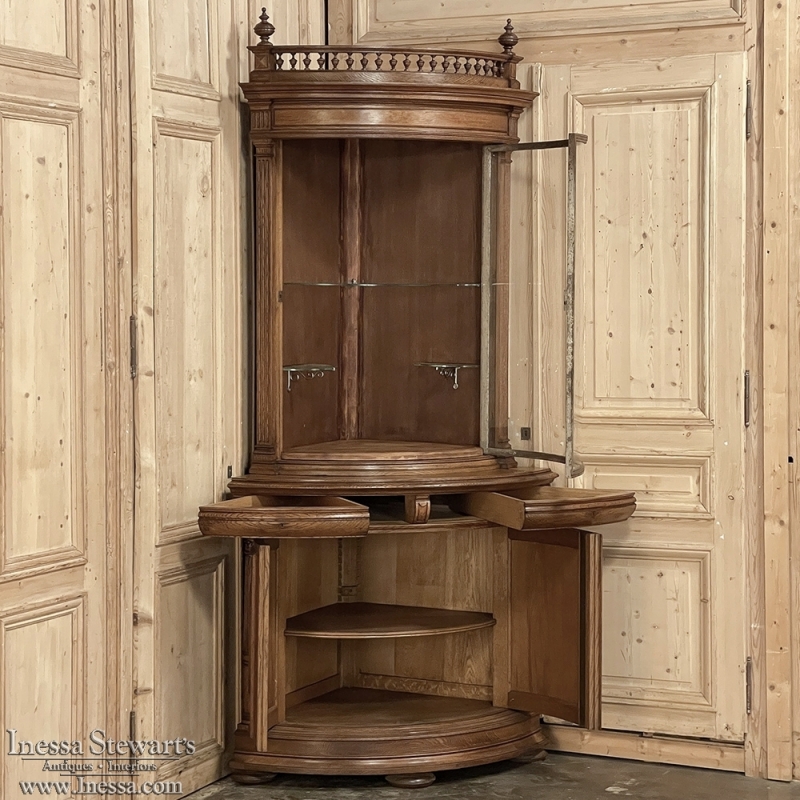 19th Century French Henri II Neoclassical Corner Vitrine ~ Bookcase