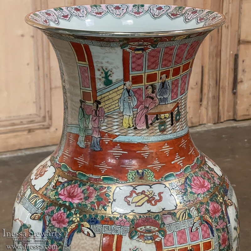 Pair Antique Chinese Hand-Painted Vases
