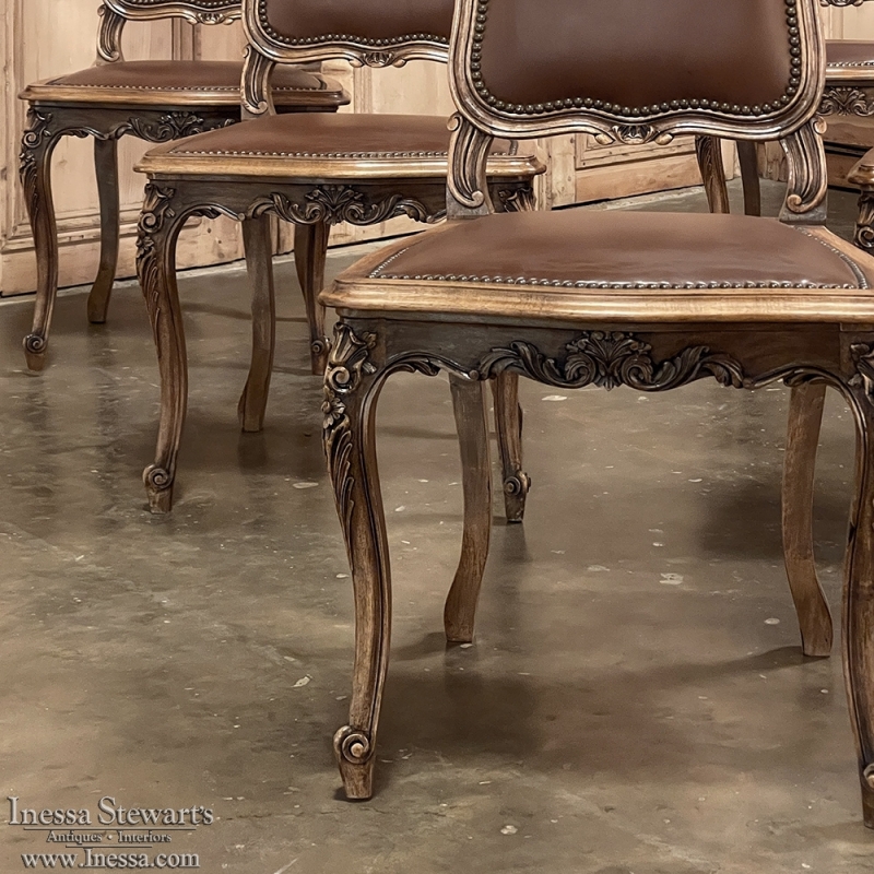 Set of Six Antique French Louis XIV Walnut Dining Chairs