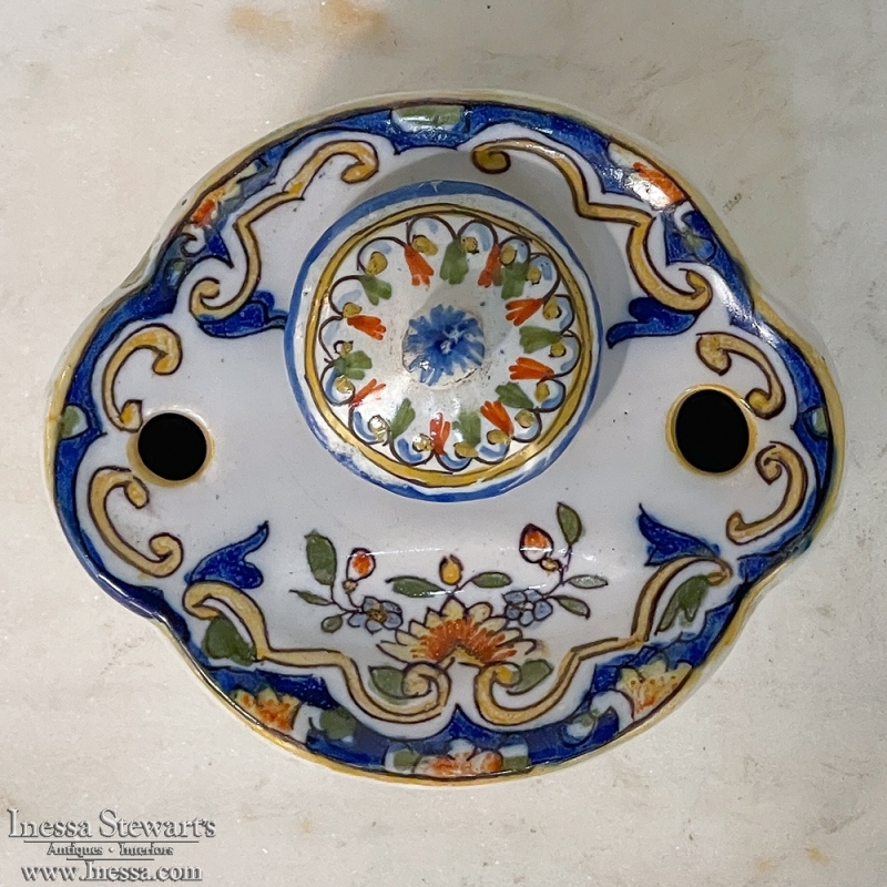 19th Century Hand-Painted Ceramic Inkwell from Rouen