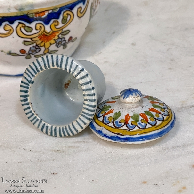 19th Century Hand-Painted Ceramic Inkwell from Rouen