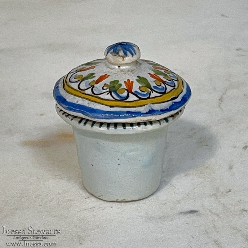 19th Century Hand-Painted Ceramic Inkwell from Rouen