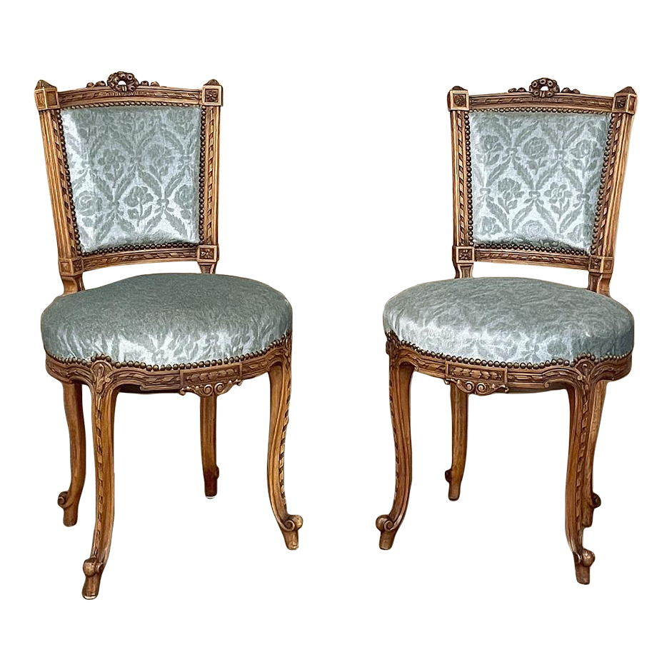 Pair 19th Century French Louis XVI Walnut Salon Chairs