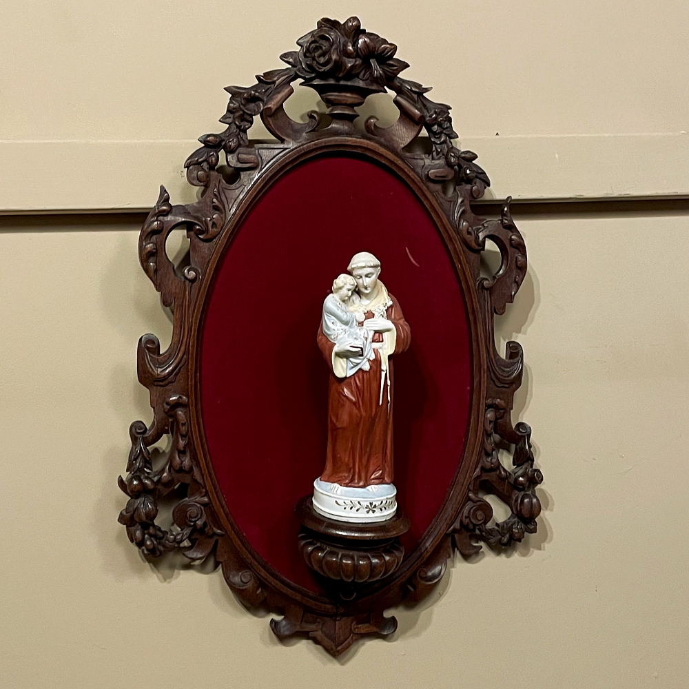19th Century Black Forest Wall Shrine with Porcelain St. Joseph & Jesus