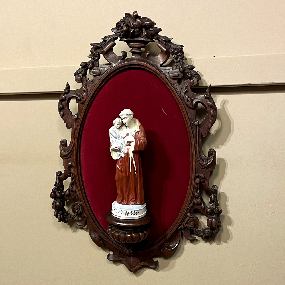 19th Century Black Forest Wall Shrine with Porcelain St. Joseph & Jesus