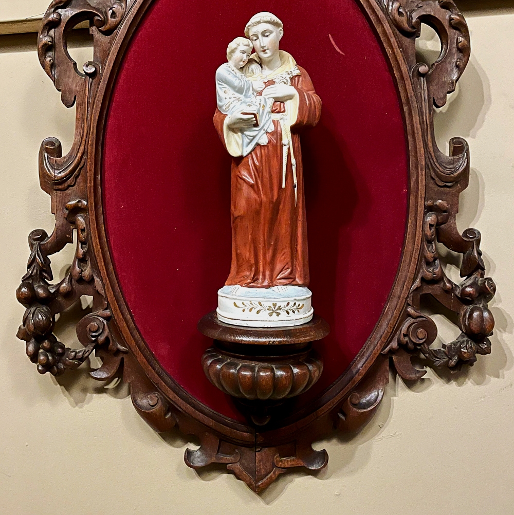 19th Century Black Forest Wall Shrine with Porcelain St. Joseph & Jesus