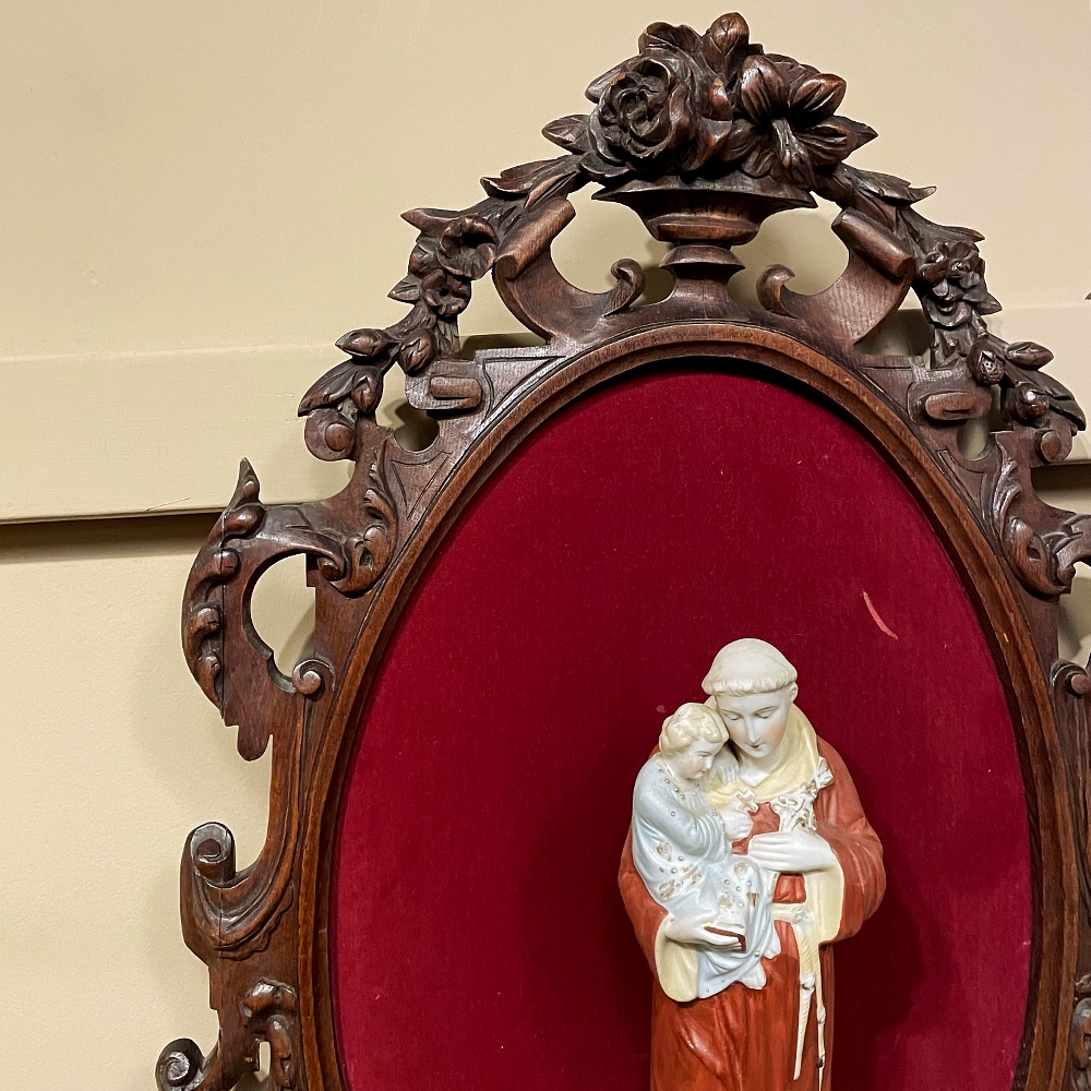 19th Century Black Forest Wall Shrine with Porcelain St. Joseph & Jesus