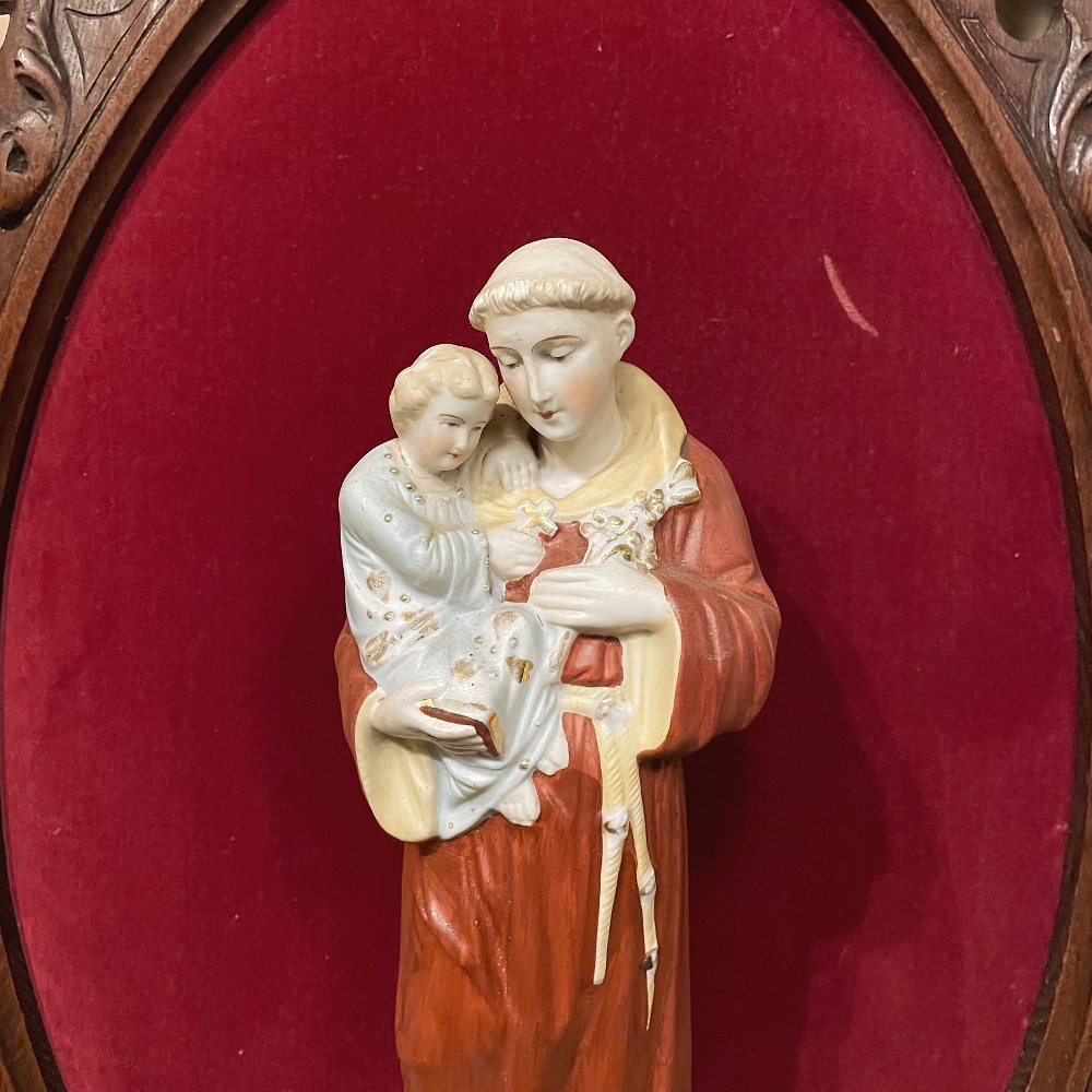 19th Century Black Forest Wall Shrine with Porcelain St. Joseph & Jesus