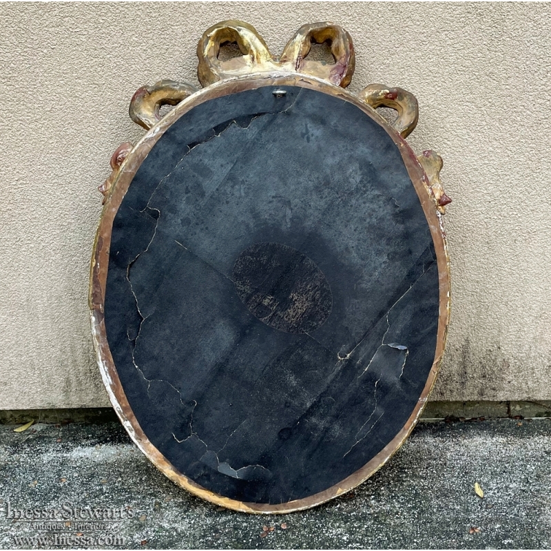 Antique Italian Louis XVI Oval Giltwood Powder Room Mirror