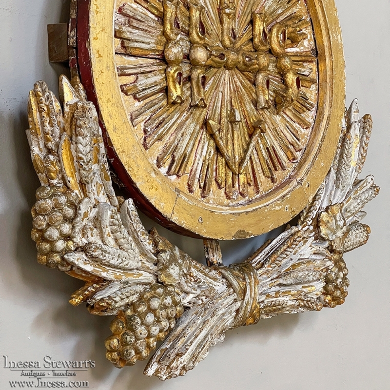 18th Century Carved & Painted Symbolic Christian Plaque