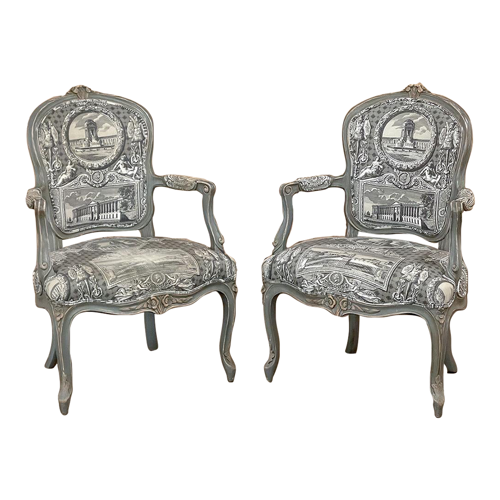 Pair Antique French Painted Louis XV Armchairs ~ Fauteuils