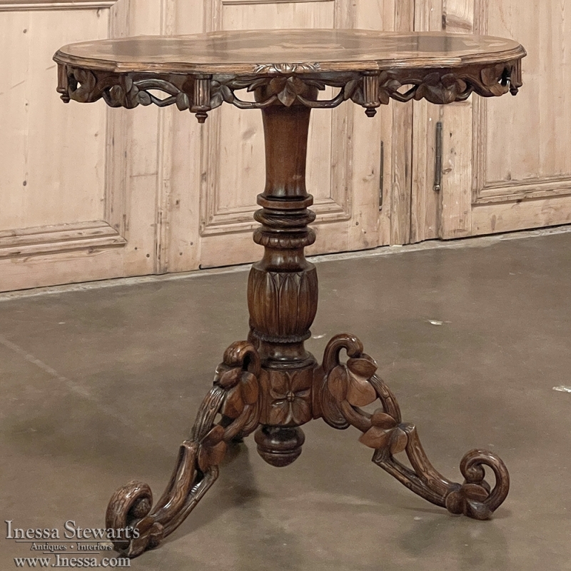 19th Century Swiss Inlaid Tilt-Top Center Table